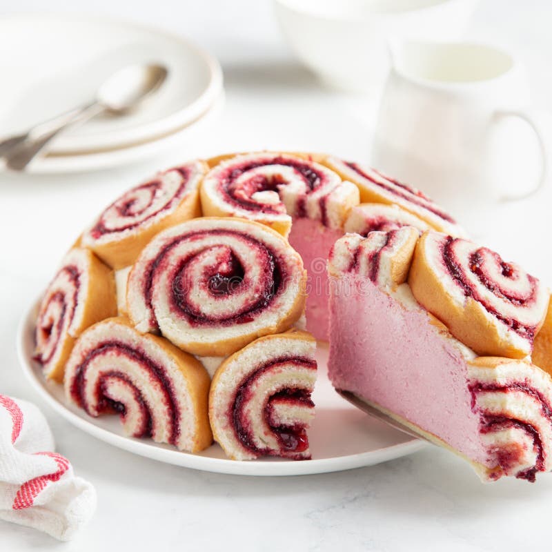 Slice Of Raspberry Charlotte Royale Cake Stock Photo - Image of sweet ...