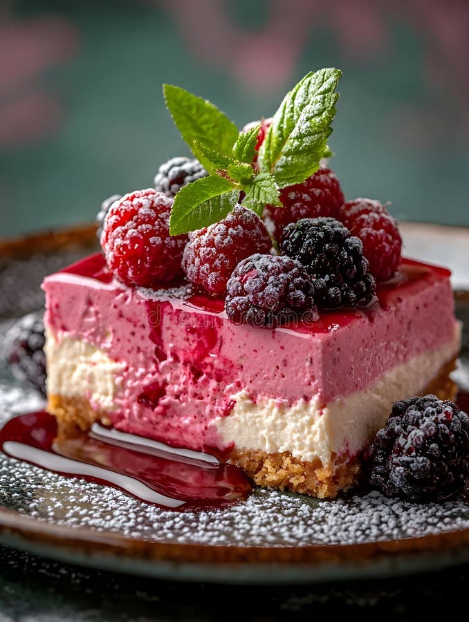 Raspberry Cheesecake Slice Berry Toppings Plate Generative Ai Stock ...