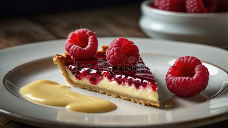 Delicious Raspberry Cheesecake Tart with Custard Sauce Stock ...