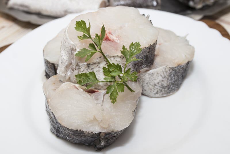 Slice of raw fish, hake stock photo. Image of food, flakes - 116009008