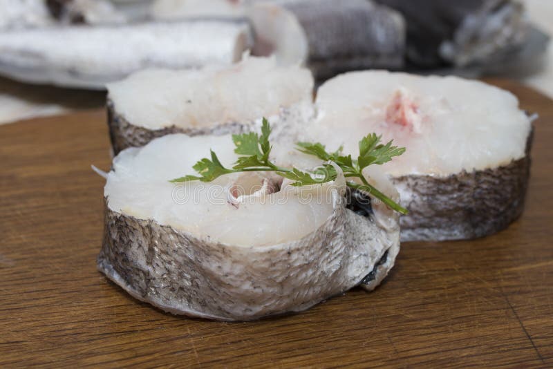 Slice of raw fish, hake stock photo. Image of food, flakes - 116009008