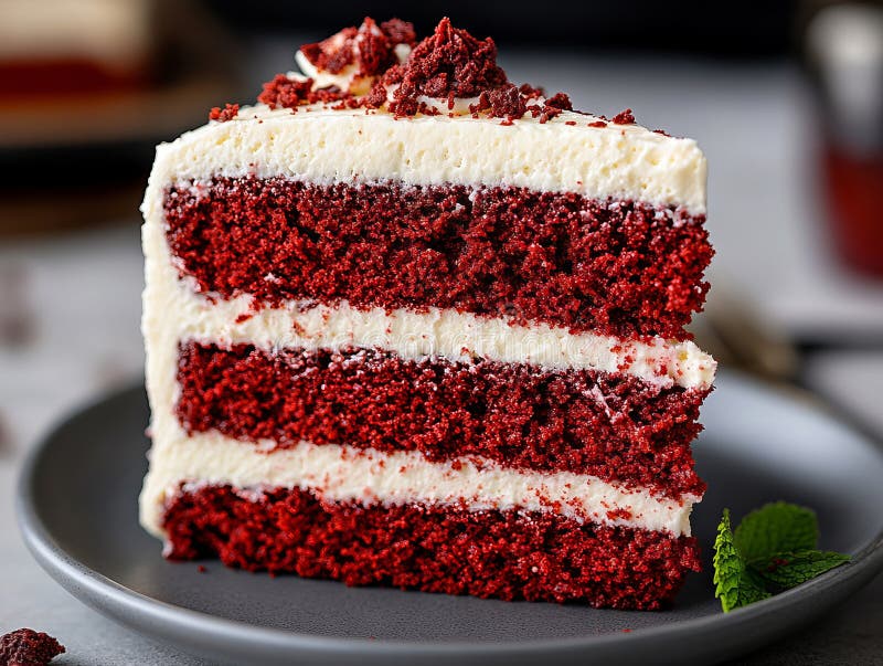 A Slice of Red Velvet Cake on a Plate Stock Image - Image of creamy ...
