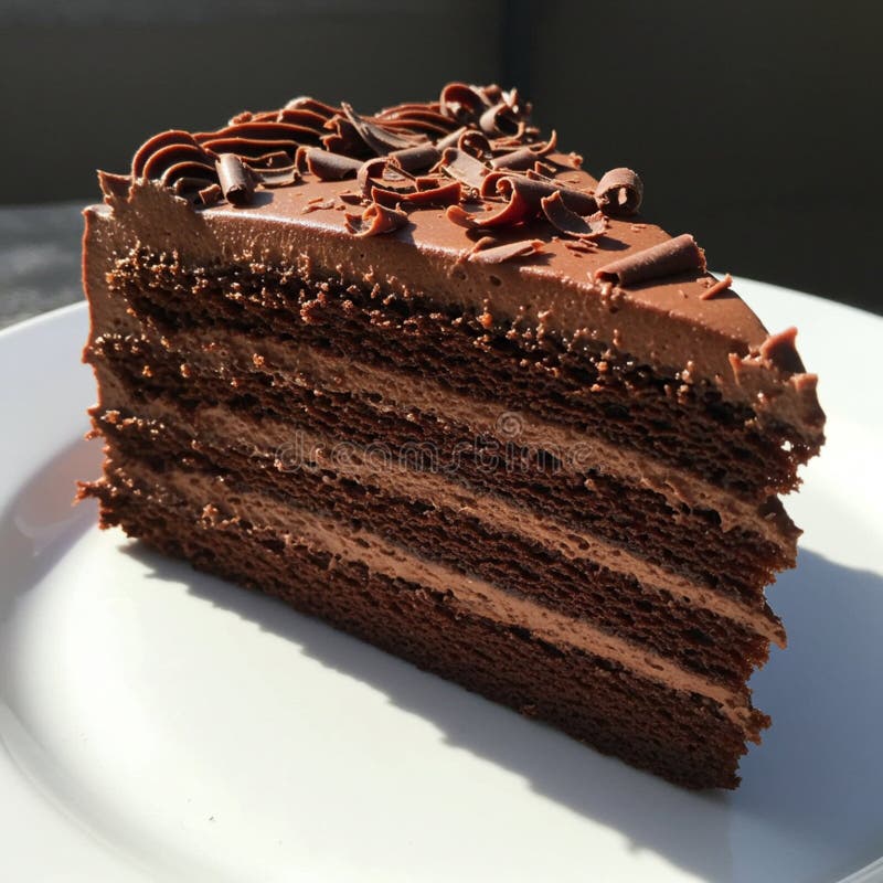 A Slice of Rich Chocolate Layer Cake Sits on a White Plate. the Cake ...