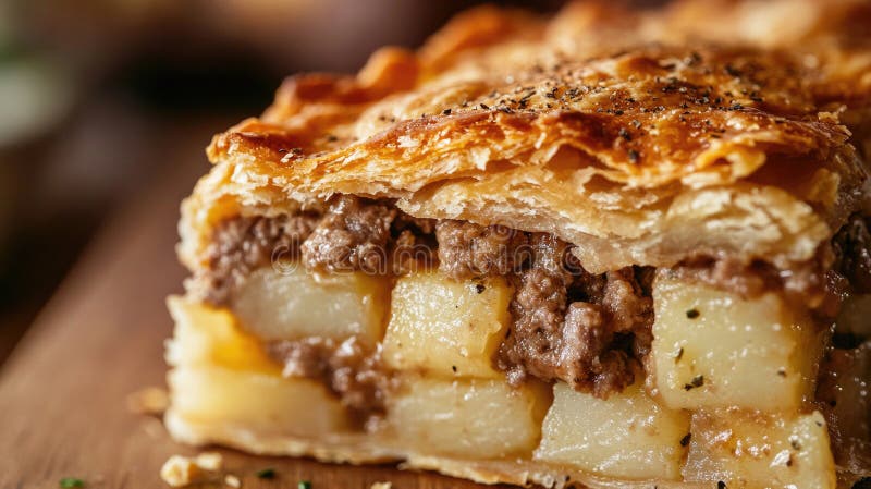 A Slice of Rustic Meat Pie with Potatoes Stock Illustration ...