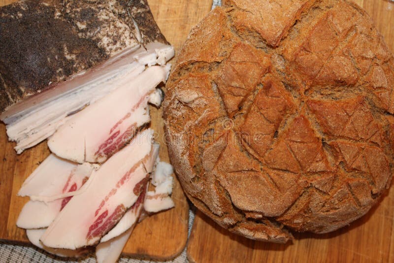 Slice of Salted Pork and Bread Loaf. Stock Image - Image of herb, bake ...
