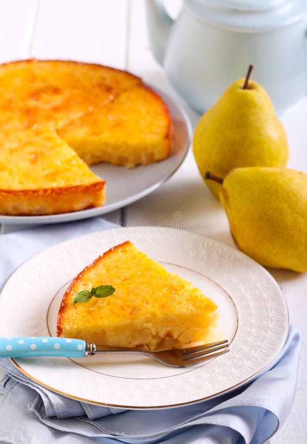Slice of soft pear cake stock photo. Image of souffle - 61610432