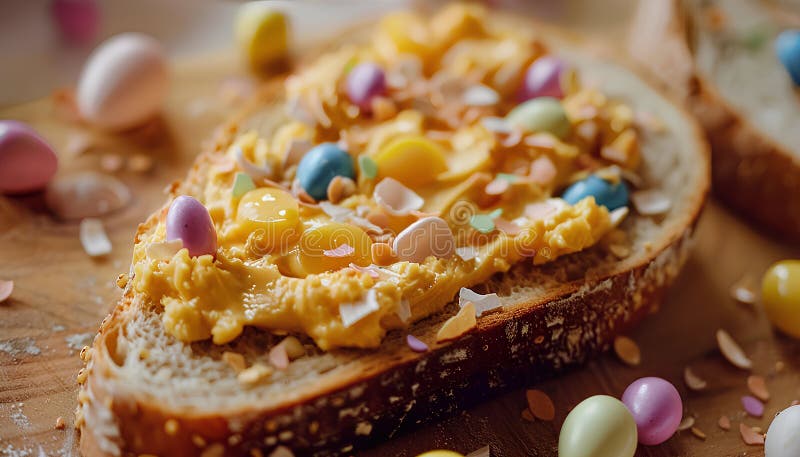 A Slice of Sourdough Bread with Spread Made of Leftover Hard-boiled Easter Eggs, Closeup Stock ...