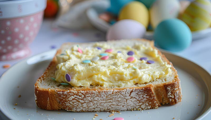 A Slice of Sourdough Bread with Spread Made of Leftover Hard-boiled Easter Eggs, Closeup Stock ...