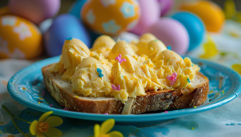 A Slice of Sourdough Bread with Spread Made of Leftover Hard-boiled Easter Eggs, Closeup Stock ...