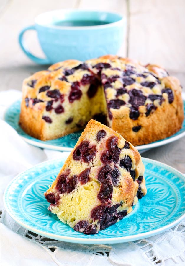Slice of Sponge Cherry Cake Stock Image - Image of dessert, cherry ...