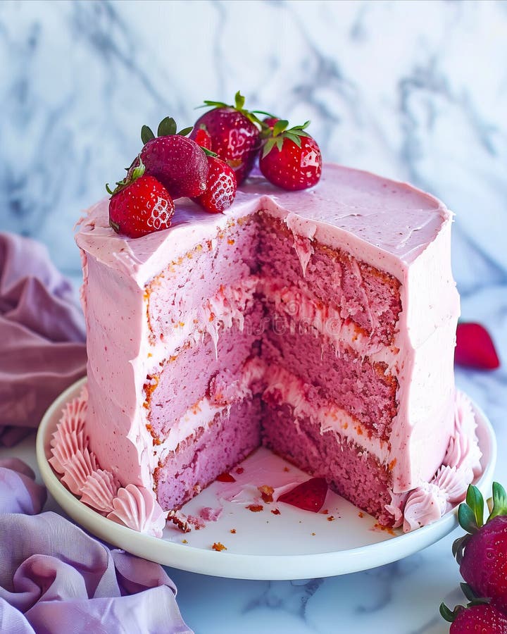 A Slice of Strawberry Cake with a Piece Missing Stock Image - Image of birthday, cake: 322198533