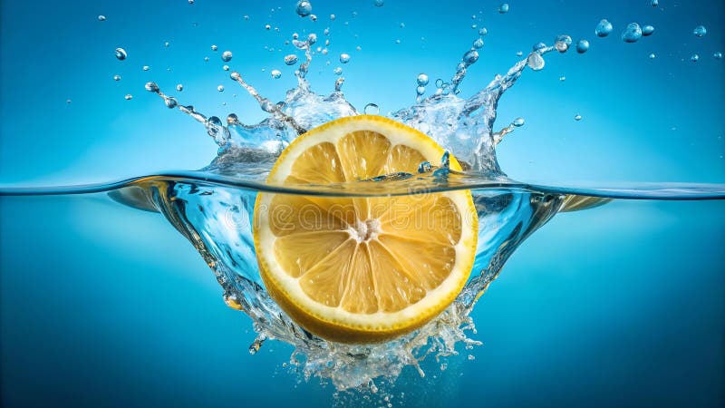 A Slice of Sunshine: a Lemon Sinking into a Clear Blue Water Splash ...