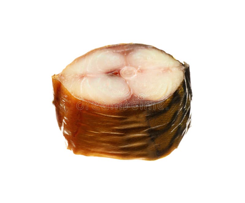 Slice of Tasty Smoked Fish Isolated on White Stock Image - Image of ...
