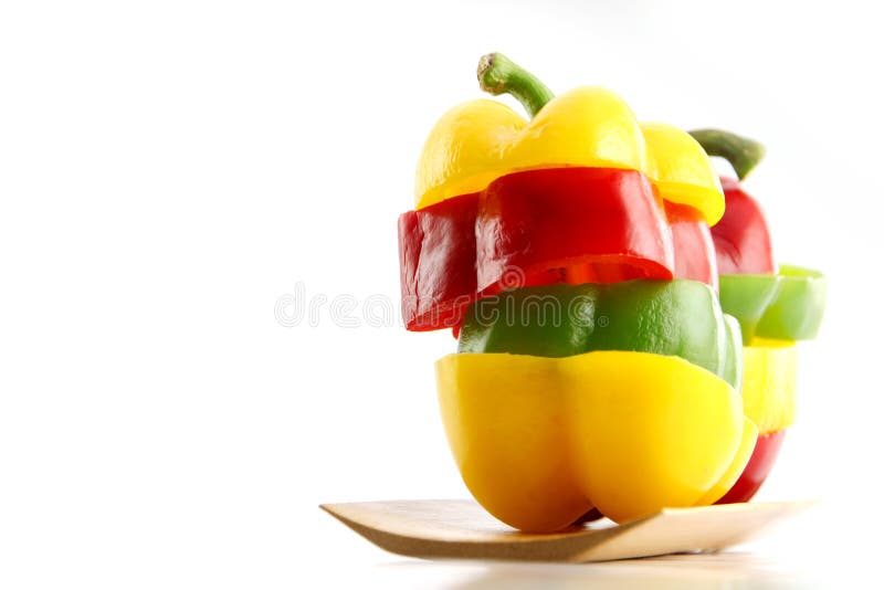 Slice the Three Color of Bell Pepper in Arranged Vertically. Stock ...