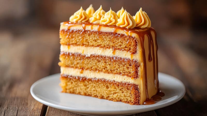 Slice of Three-Layer Brown Sugar Cake with Caramel Buttercream Frosting ...