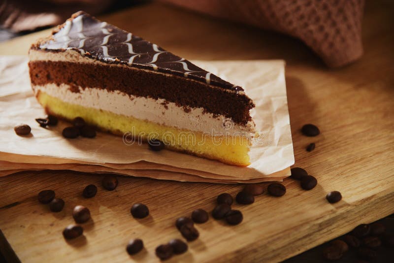 Slice of Three-layer Chocolate-coffee Cake Stock Image - Image of ...