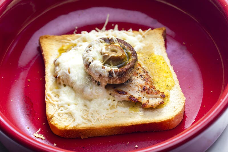 Slice of Toast Bread Grilled with Meat, Champignon and Cheese Stock ...