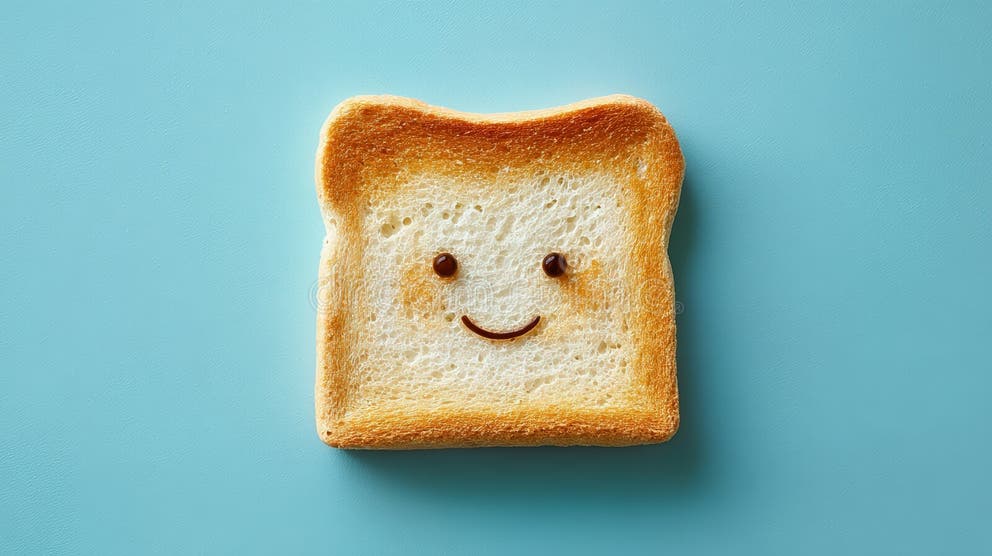 Slice of Toast with Smiling Face on a Blue Background Stock ...