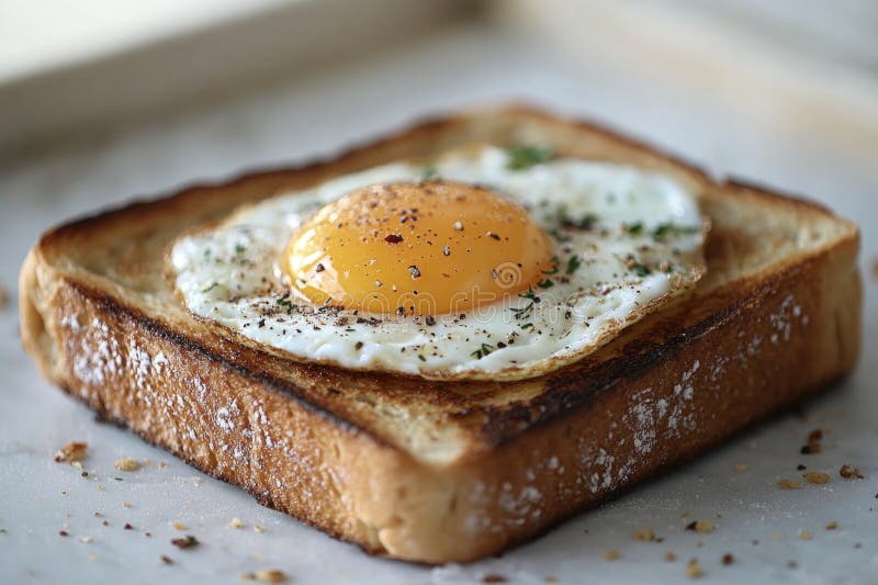 A Slice of Toasted Bread Topped with a Single Fried or Boiled Egg Stock ...