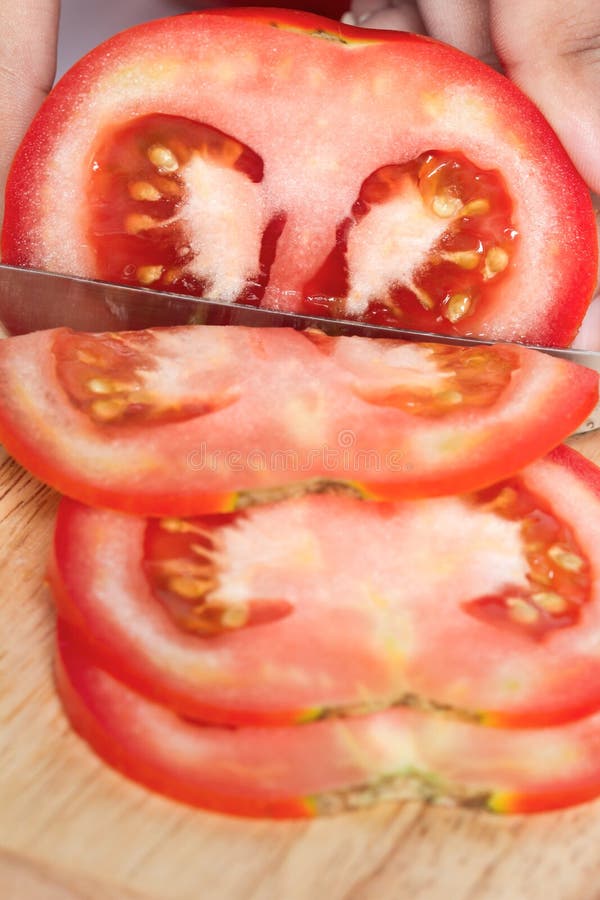 Slice Tomato on Chopping Block Stock Image - Image of vegetable, health ...