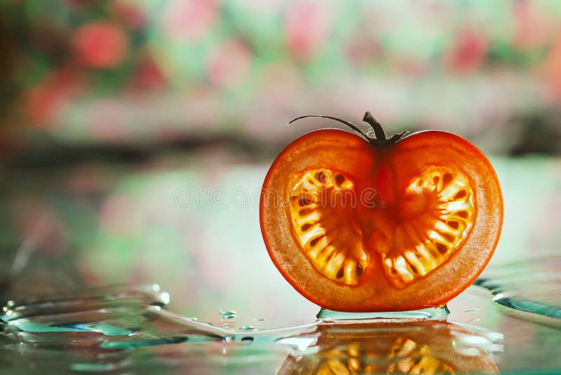 A Slice of Tomato on a Smooth Surface Stock Image - Image of scattered ...