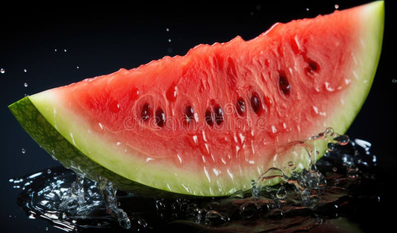 A Slice of Watermelon is Being Splashed with Water. Generative AI Image ... A Slice of Watermelon is Being Splashed with Water. Generative AI Image ...