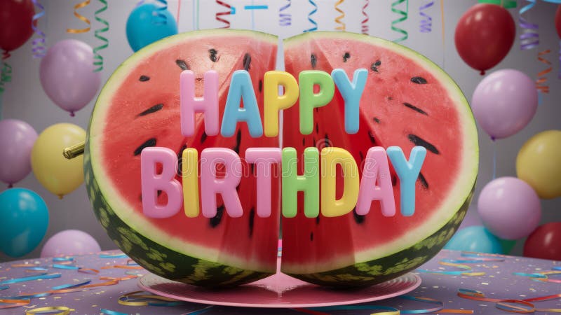 A Slice of Watermelon with a Happy Birthday Sign on it, AI Stock Photo ...