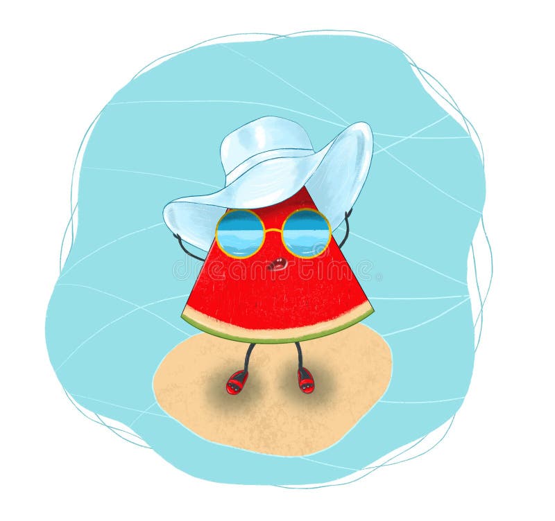 A Slice of Watermelon in a Hat is on the Island. Stock Illustration ...