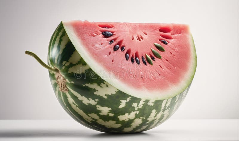 A Slice of Watermelon with Seeds is on a White Surface Stock Photo ...