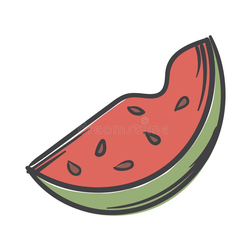 A Slice of Watermelon. a Simple Hand-drawn Icon with an Offset Outline ...