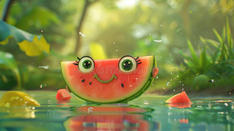 A Slice of Watermelon with a Smiley Face Drawn on it Stock Image ...