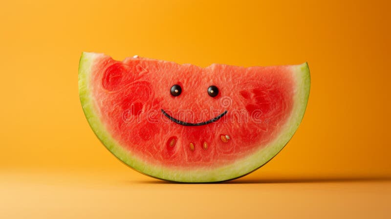 A Slice of Watermelon with a Smiley Face Drawn on it, AI Stock Image ...