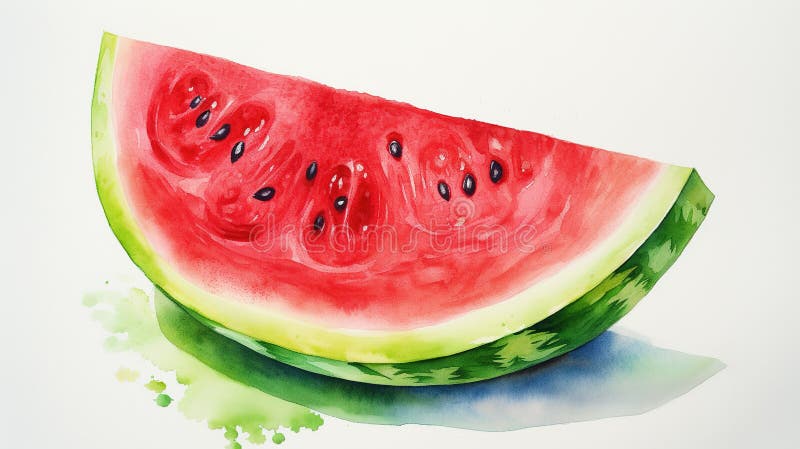 A Slice of Watermelon in White Watercolor. Realistic Watermelon. Stock ...