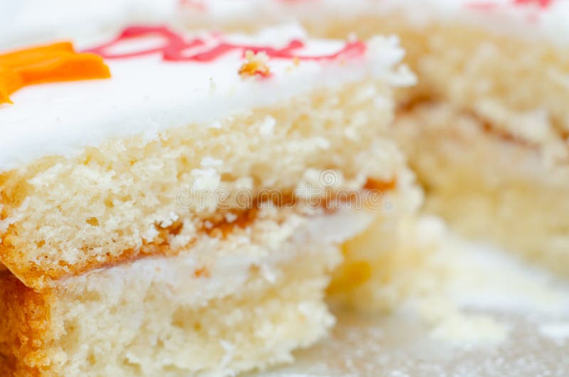 A Slice of White Cake with Color Frosting on Top Stock Image - Image of ...