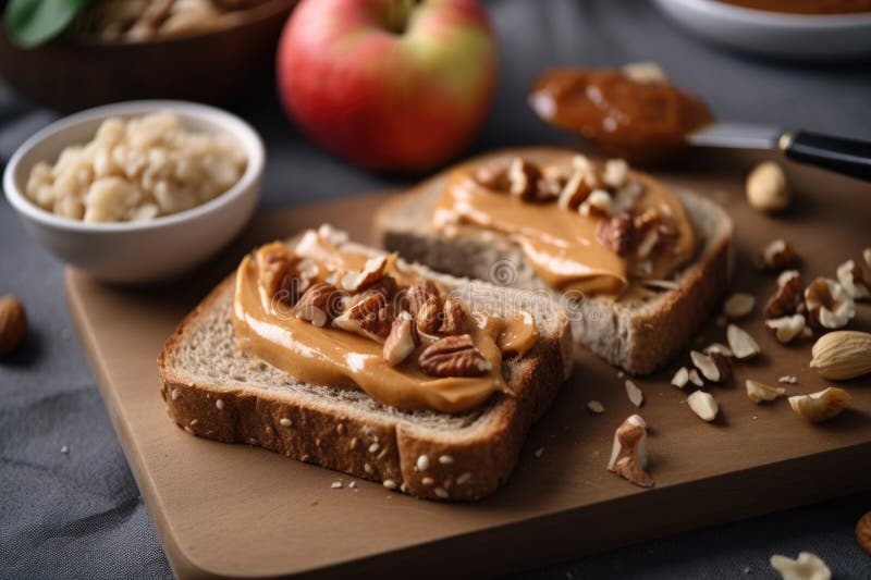 Slice of Whole-grain Toast with Nut Butter and Sliced Apple Stock Photo ...