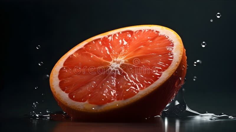 Slice of Yellow Grapefruit Red in the Inside Falling in the Water ...