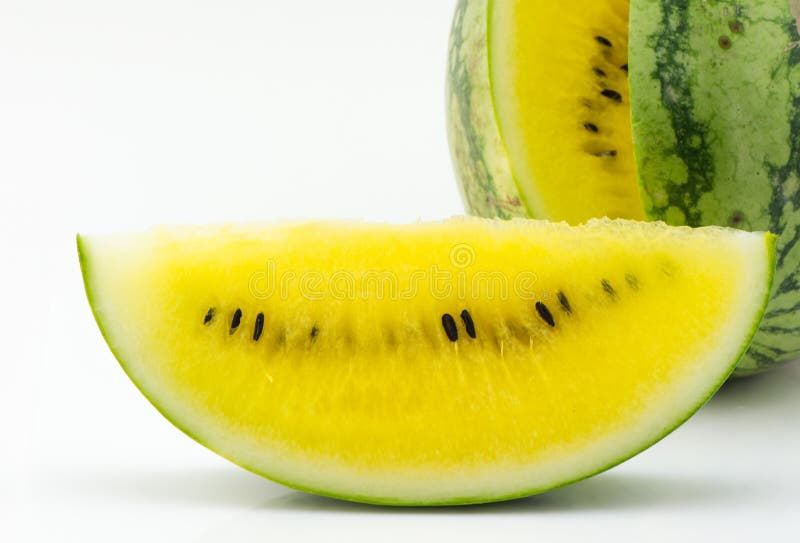 Slice Yellow Watermelon Isolated Stock Photo - Image of peel, snack ...