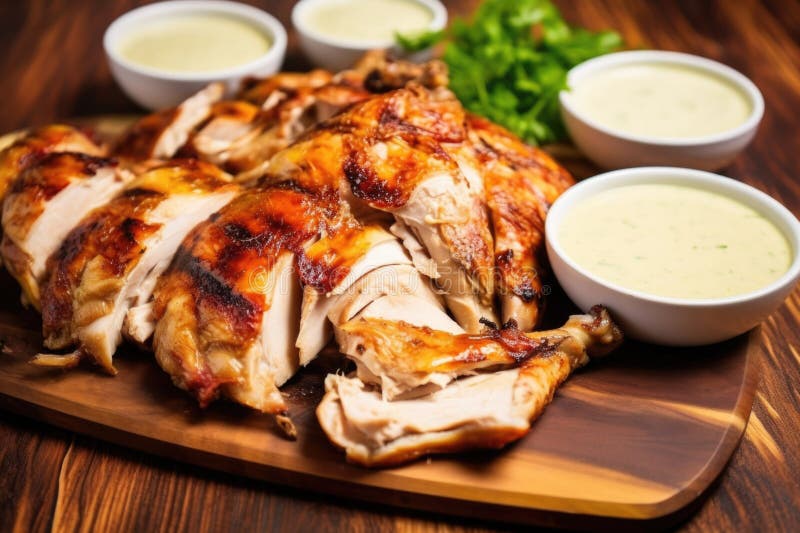 Sliced Alabama Chicken with a Smear of White Bbq Sauce Stock Image ...