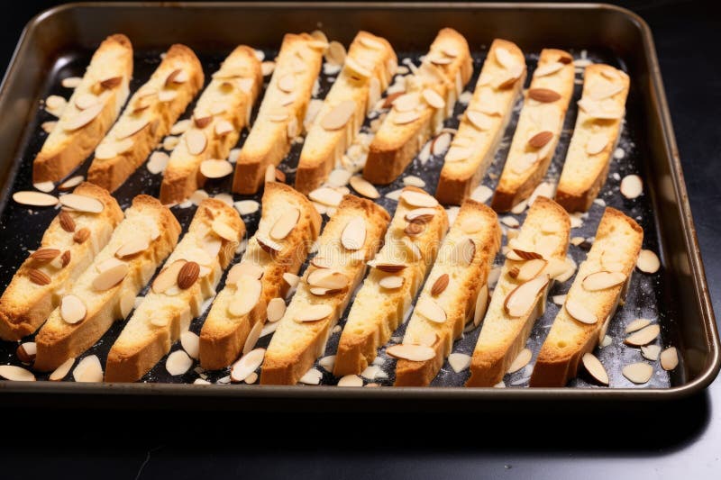 Sliced Almond-studded Biscotti Dough before Second Bake Stock ...