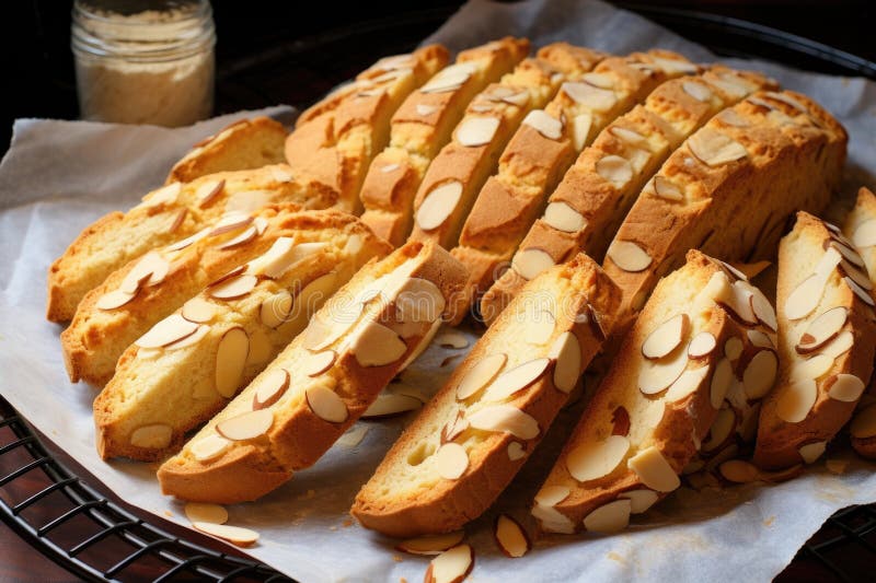 Sliced Almond-studded Biscotti Dough before Second Bake Stock ...