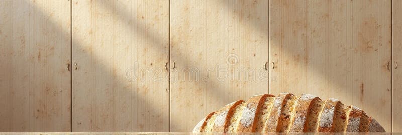 Sliced Artisan Bread with Flaky Crust on Wooden Kitchen Table Stock ...