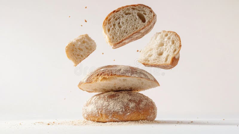 Sliced Artisan Bread Floating on White Background Stock Illustration ...