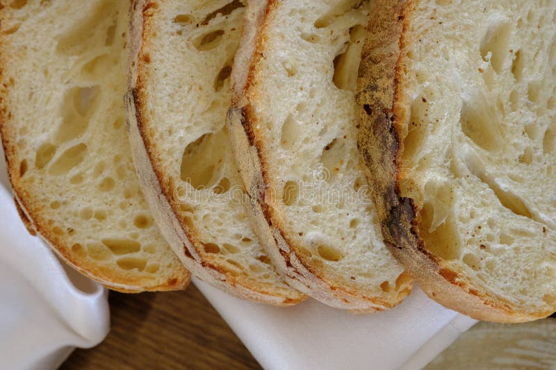 Close Up of Several Slices of Crusty Artisan Bread Showcasing Its Airy ...