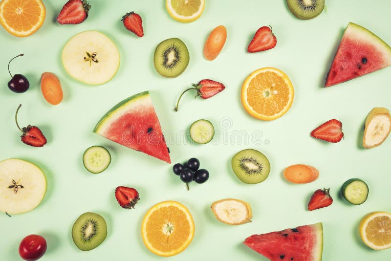 Assorted Fruits and Vegetables on Table Stock Photo - Image of ...