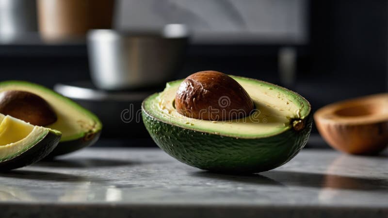 A Sliced Avocado Showcasing Its Creamy Texture and Seed, Set on a ...