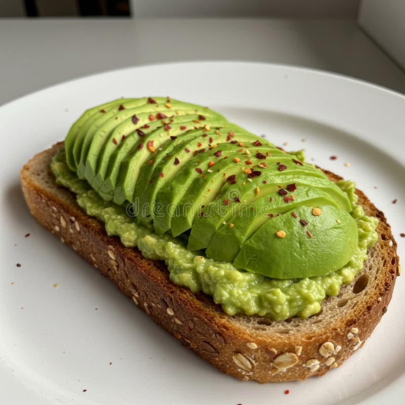 Sliced Avocado Toast with Mashed Avocado and Chili Flakes Stock ...