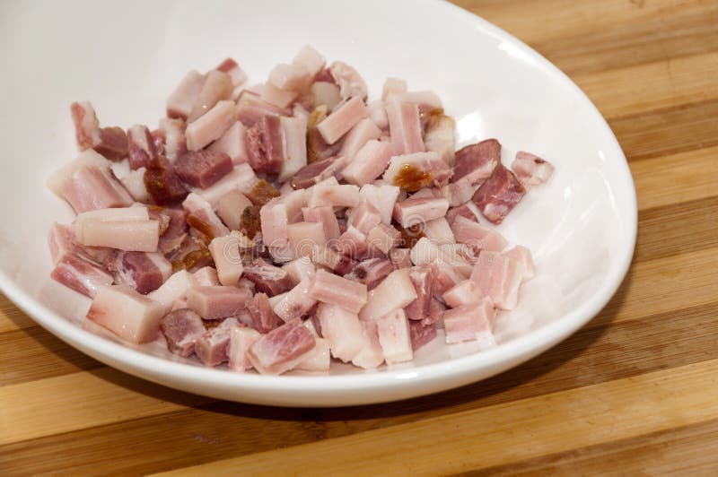 Cooking bacon pancetta stock image. Image of kitchen - 58868509