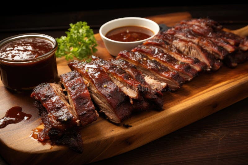 Sliced Bbq Ribs with Dipping Sauce on Side Stock Illustration ...