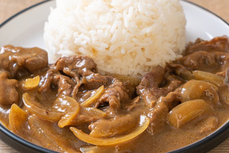 Sliced Beef Curry Rice stock photo. Image of curry, onions - 217248778