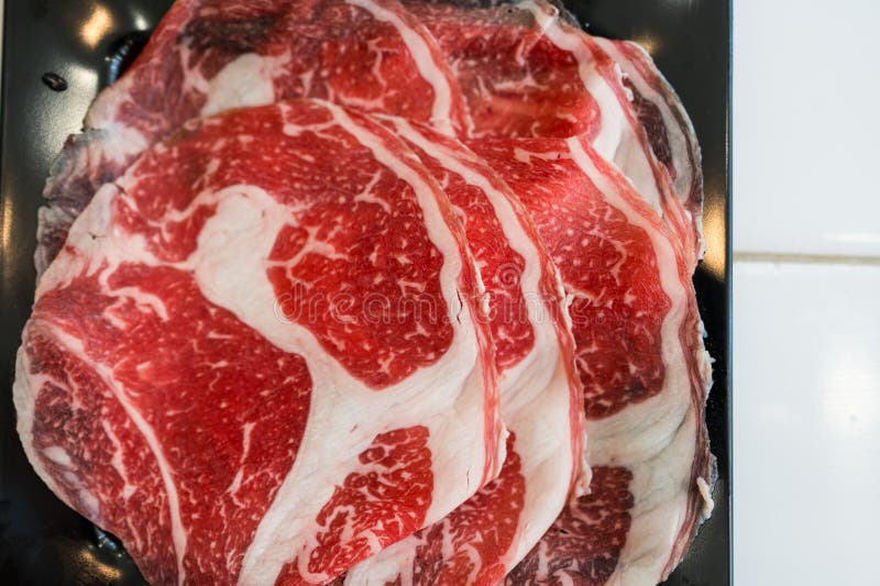 Sliced Beef with Fatty. Quality Beef on Tray Stock Image - Image of ...